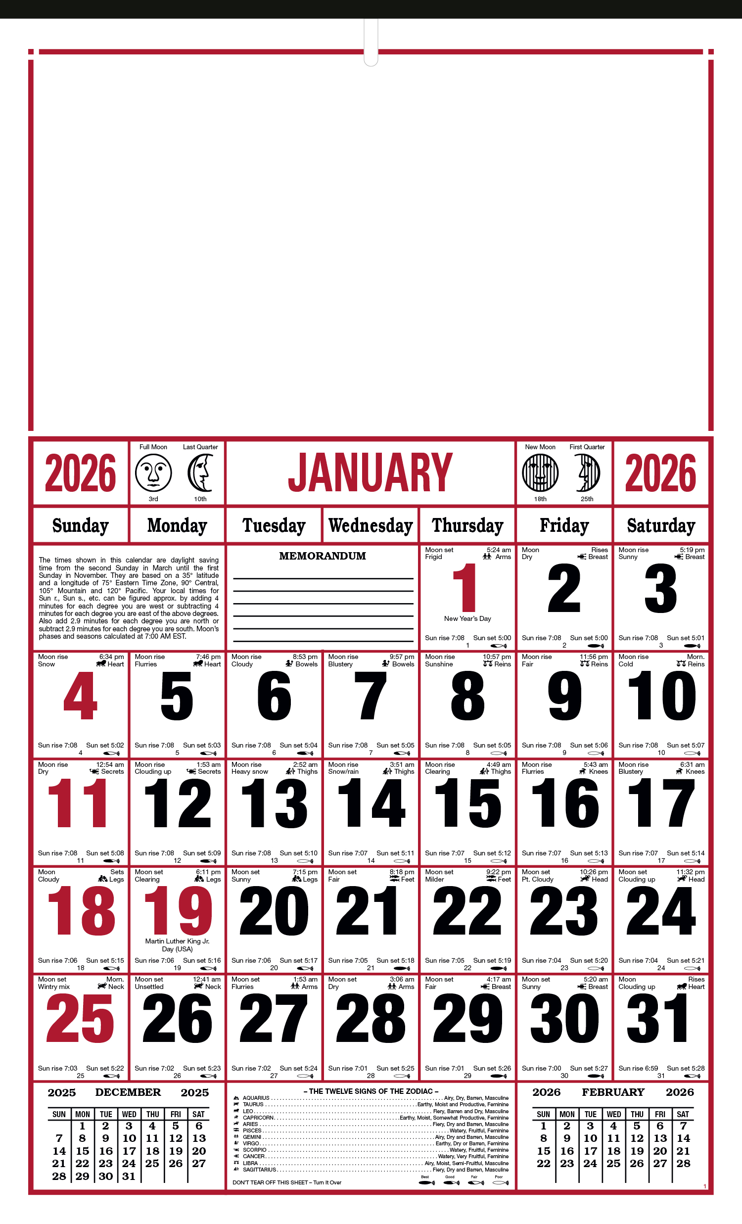 Almanac Calendar, 11.5 x 19 (8-Sheet) | ValueCalendars.com