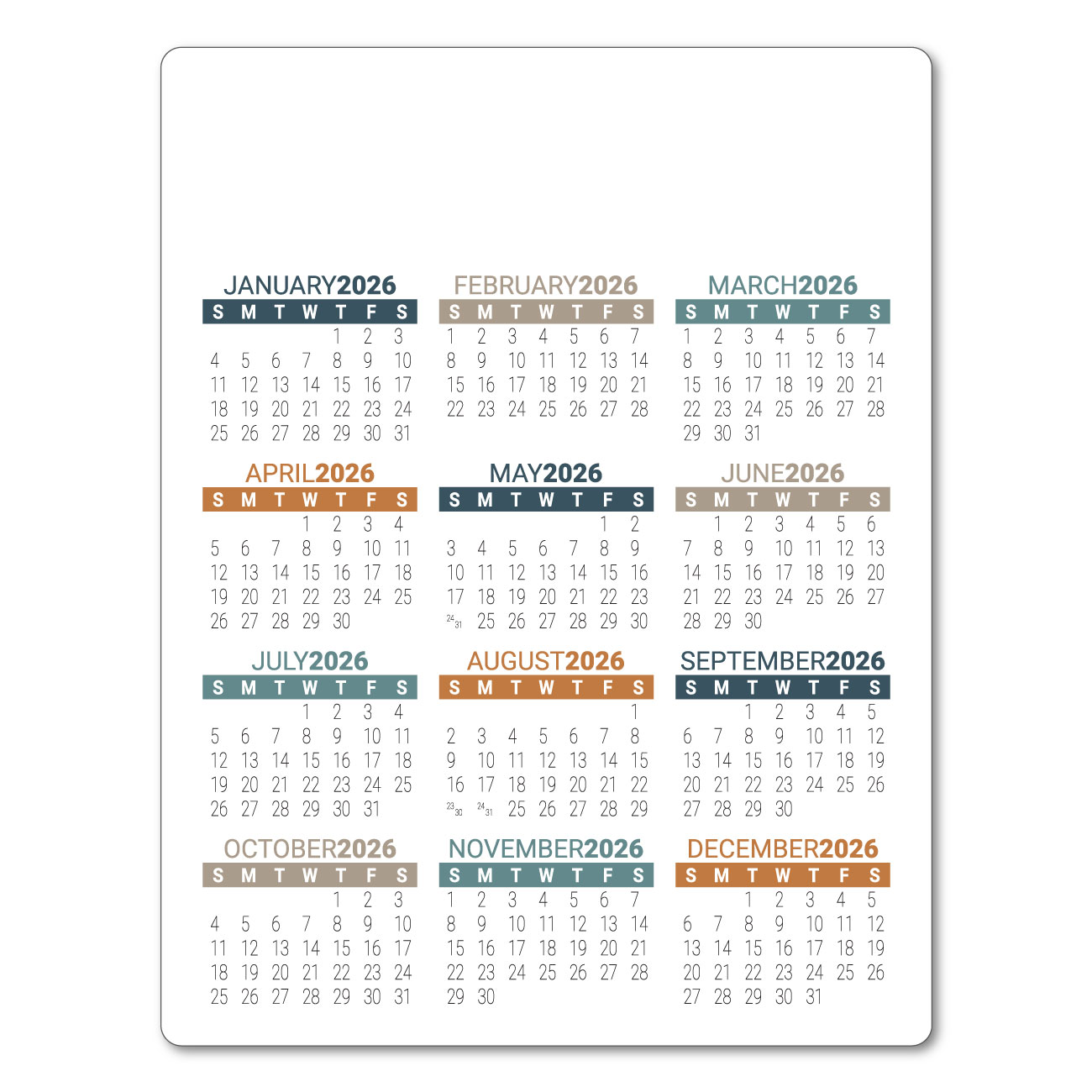 Custom Repositionable Sticky Back Card Calendar, 8.5 x 11 ...