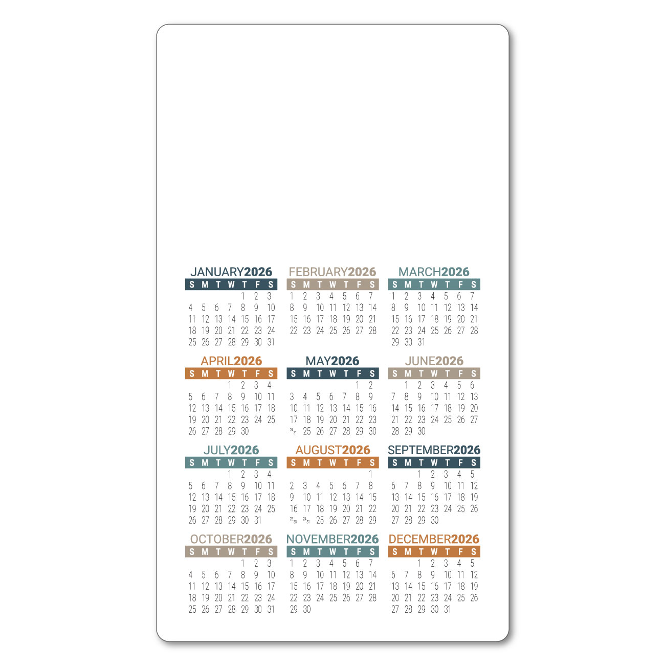Custom Laminated Card Calendar, 4 x 7 | ValueCalendars.com