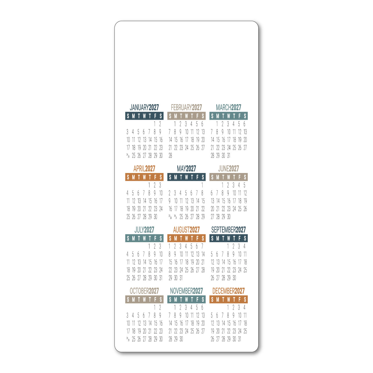 Custom Laminated Card Calendar, 3.5 x 8.5 | ValueCalendars.com