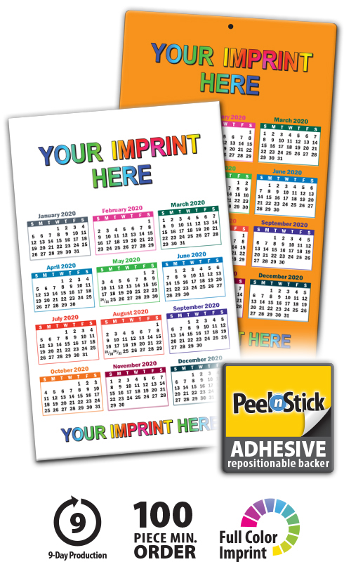 Repositionable Sticky Back Card Calendar, 5.25 x 8.5 (Colors ...