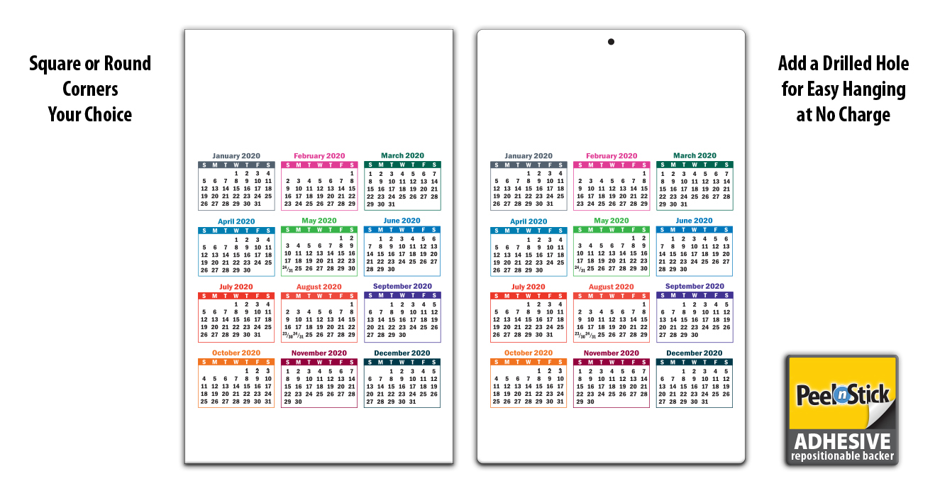 Repositionable Sticky Back Card Calendar, 5.25 x 8.5 (Colors ...