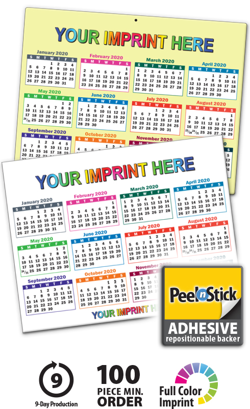 Repositionable Sticky Back Card Calendar, 8.5 x 11 Landscape (Colors ...
