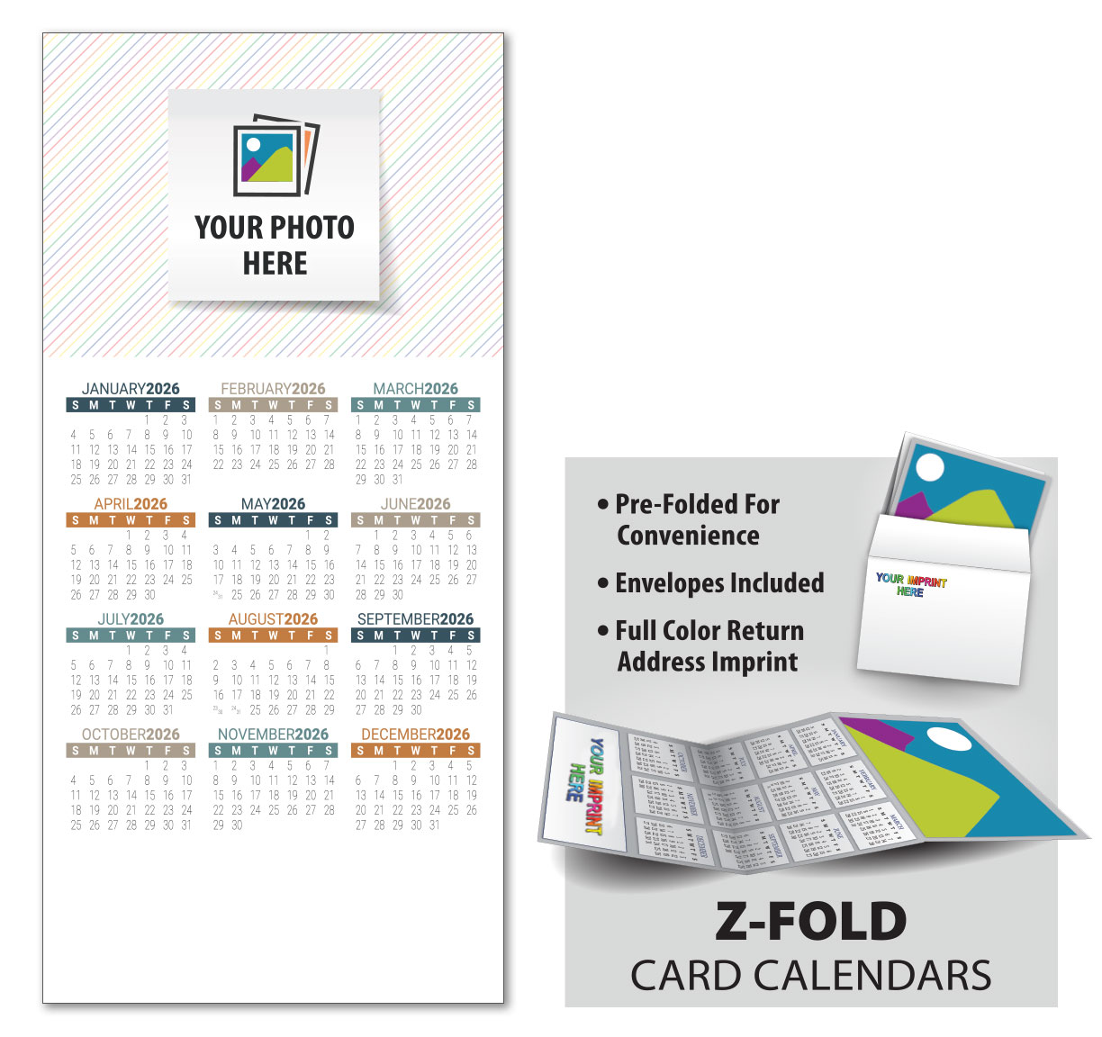 Z-Fold Greeting Card Calendar, Custom | ValueCalendars.com