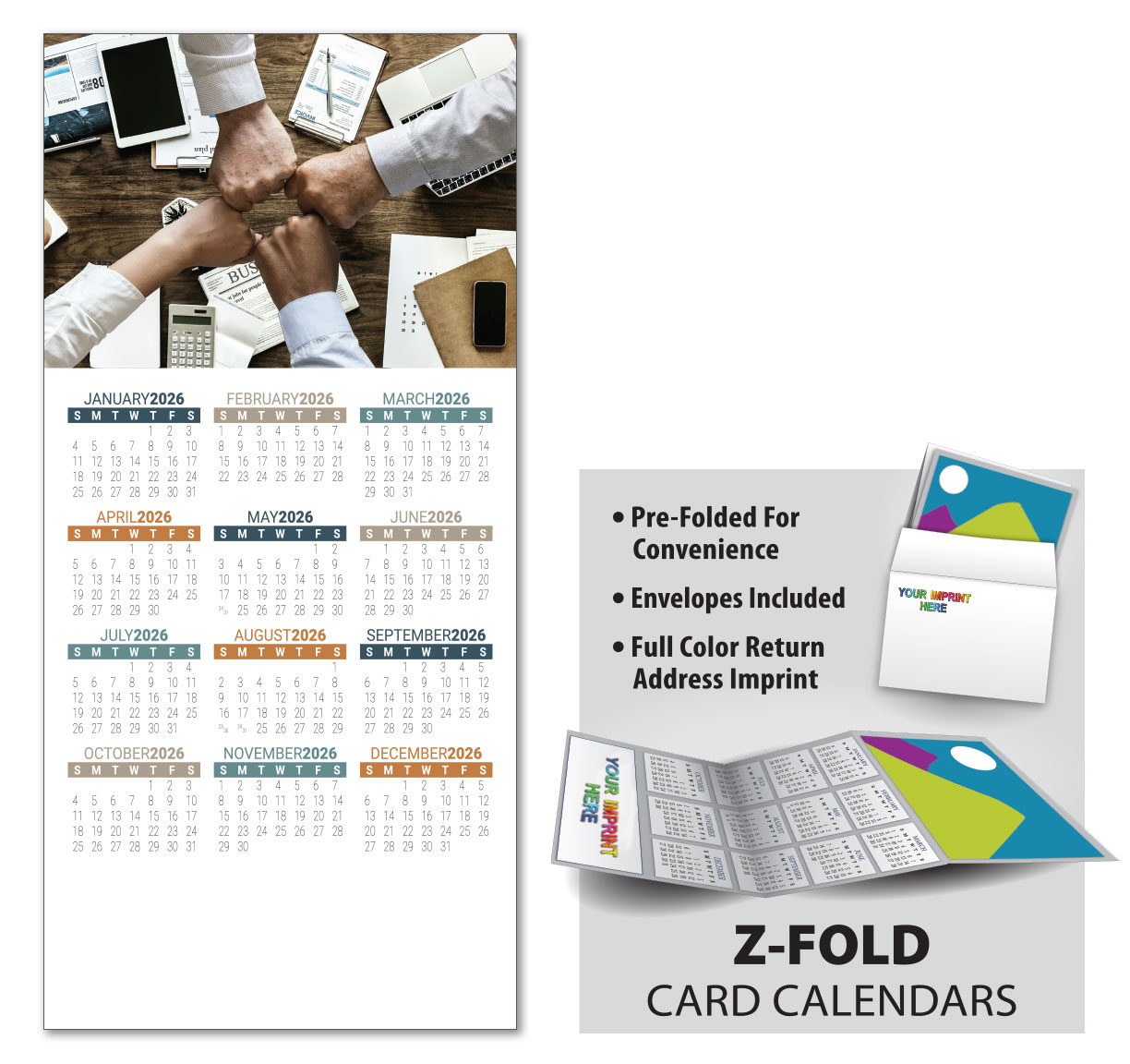 Z-Fold Greeting Card Calendar, Business | ValueCalendars.com