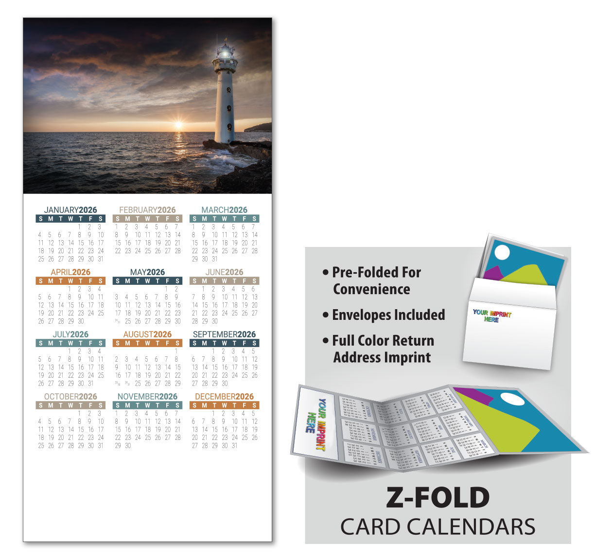 Z-Fold Greeting Card Calendar, Landscapes | ValueCalendars.com