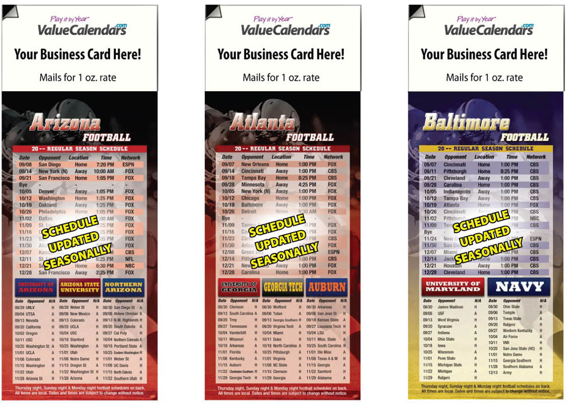 2017 Magnetic Football Schedule (Bulk) Calendar | 3.5" x 9" Magnet Team ...