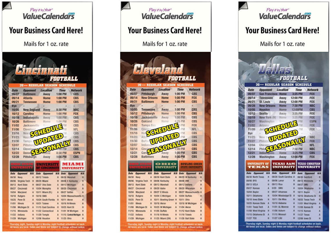 2017 Magnetic Football Schedule (Bulk) Calendar | 3.5" x 9" Magnet Team ...