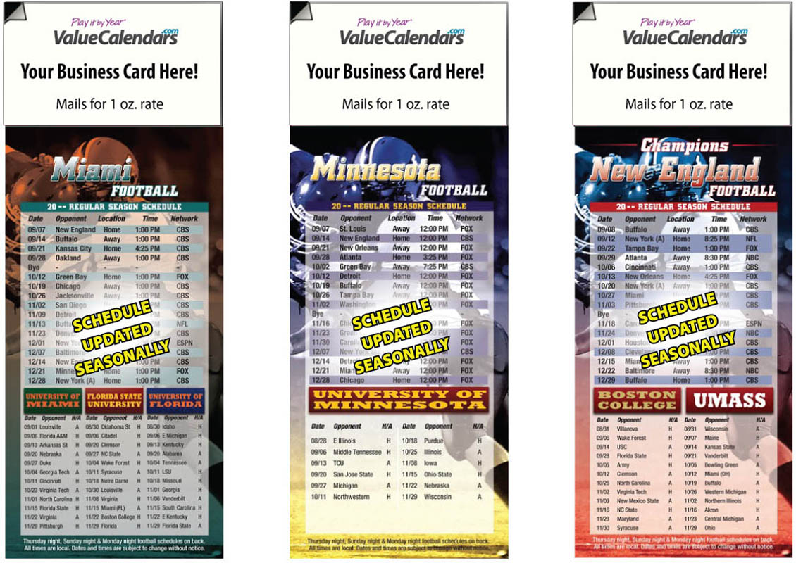 2017 Magnetic Football Schedule (Bulk) Calendar | 3.5" x 9" Magnet Team ...