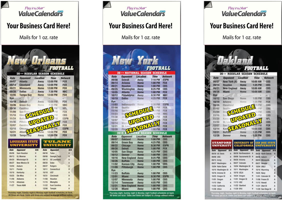 2017 Magnetic Football Schedule (Bulk) Calendar | 3.5" x 9" Magnet Team ...