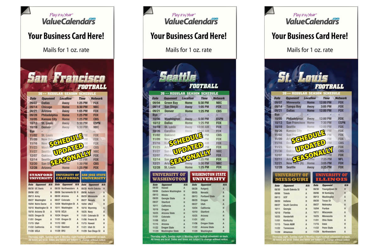 2017 Magnetic Football Schedule (Bulk) Calendar | 3.5" x 9" Magnet Team ...