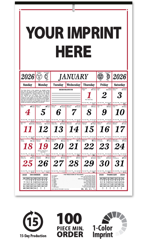 Almanac Calendar, 11.5 x 19 (7-Sheet) | ValueCalendars.com