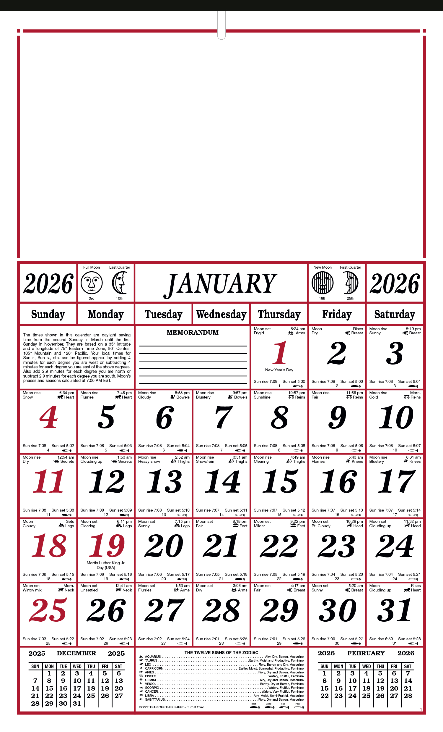 Almanac Calendar, 11.5 x 19 (7-Sheet) | ValueCalendars.com