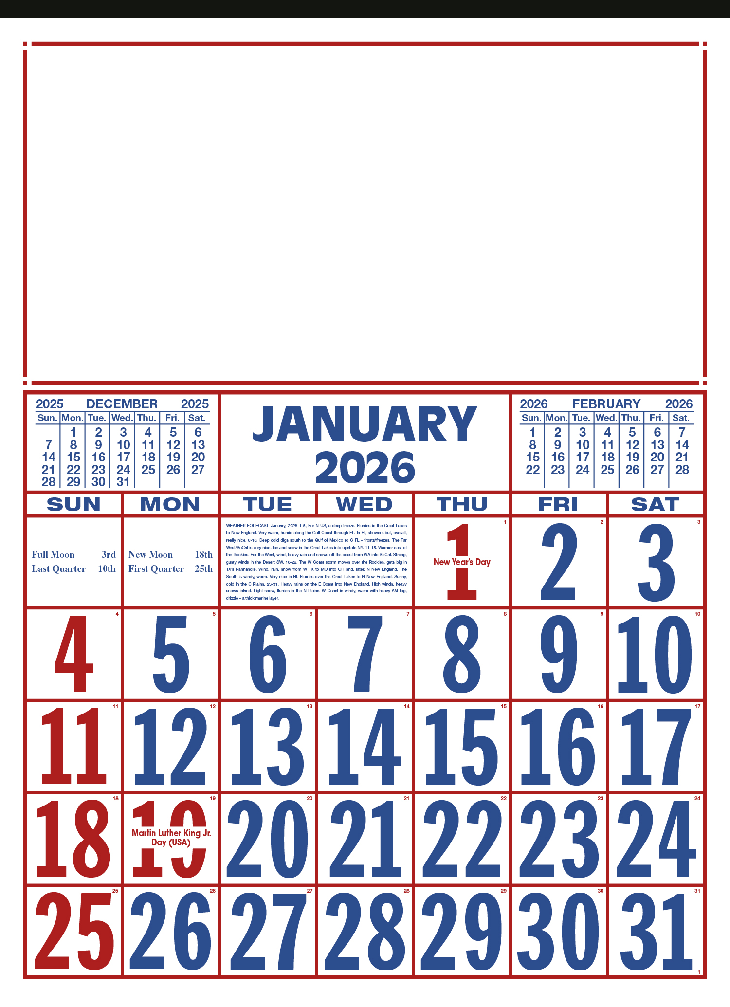 12-Sheet Commercial Calendar, 19 x 26 (Display) | ValueCalendars.com