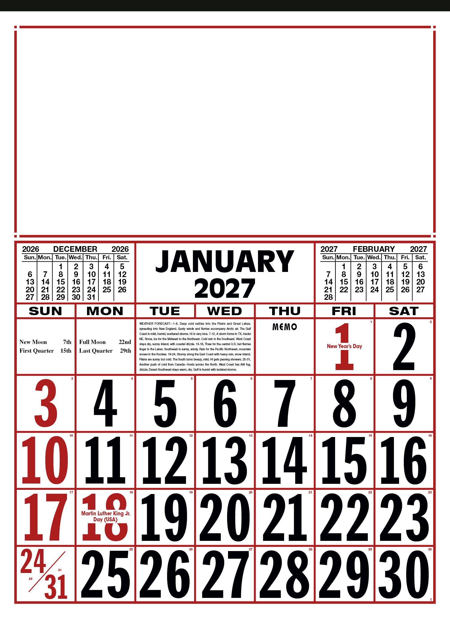 12-Sheet Commercial Calendar, 19 x 26 (Display) | ValueCalendars.com