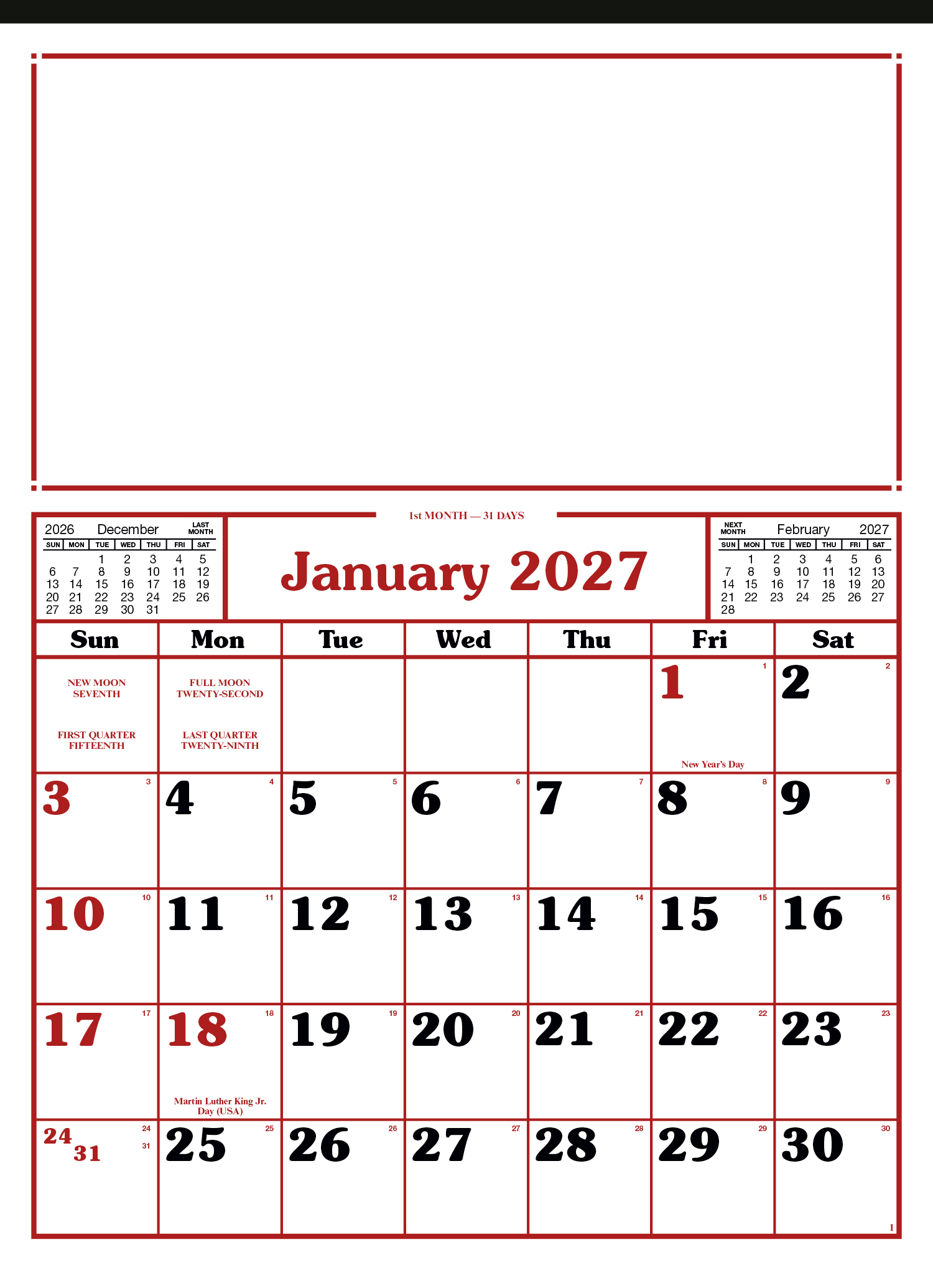 12-Sheet Commercial Calendar, 19 x 26 (Memo) | ValueCalendars.com
