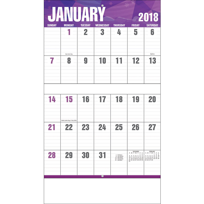 2018 Big Block Planner Calendar | 10-1/2" x 18-1/4" Promotional Wall ...