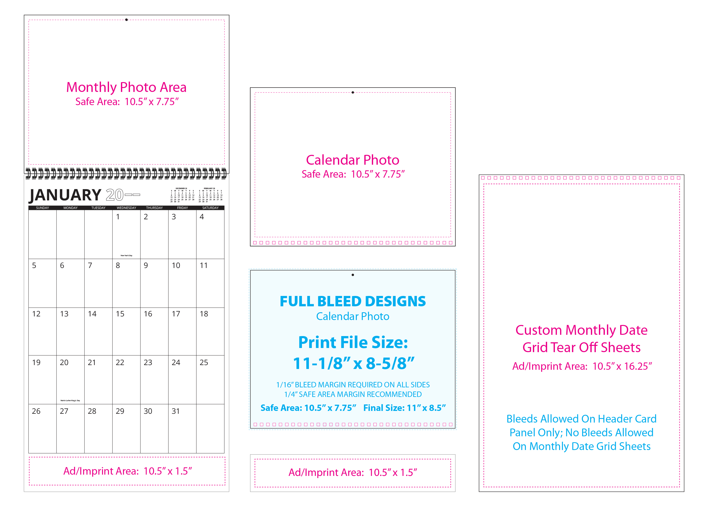 Custom Tear Sheet Single Photo Calendar (11x25.5, 12-Month ...
