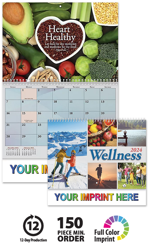 2018 Wellness Calendar | 10-3/8" x 17-7/8" Personalized Spiral Bound ...