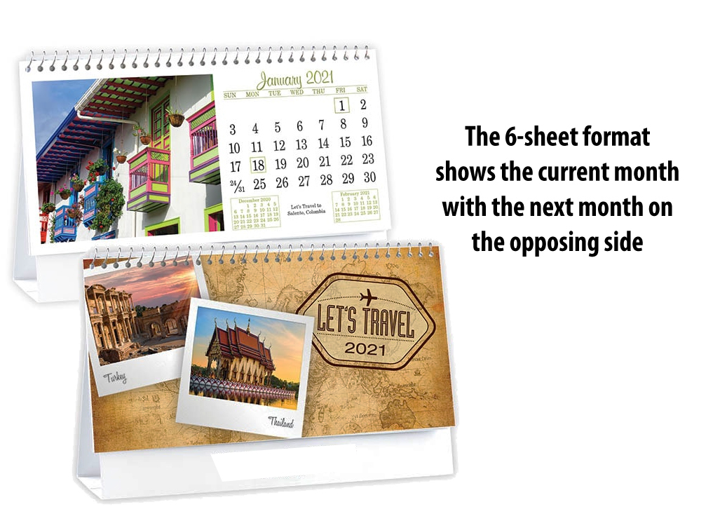 Let's Travel 6-Sheet Desk Calendar | ValueCalendars.com