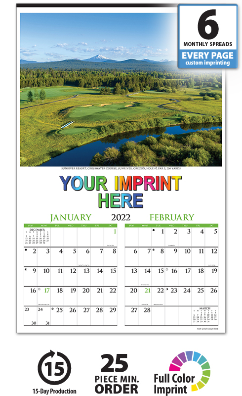 Golf 6-Sheet Executive Calendar | ValueCalendars.com