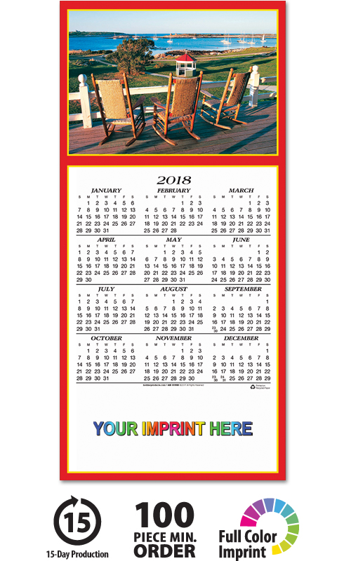 2018 Seaside Vista Calendar | 7-3/4" x 16-1/2" Customized Z-Fold Card ...