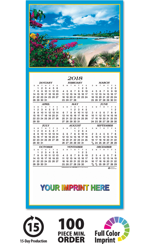 2018 Idyllic Destination Calendar | 7-3/4" x 16-1/2" Imprinted Z-Fold ...