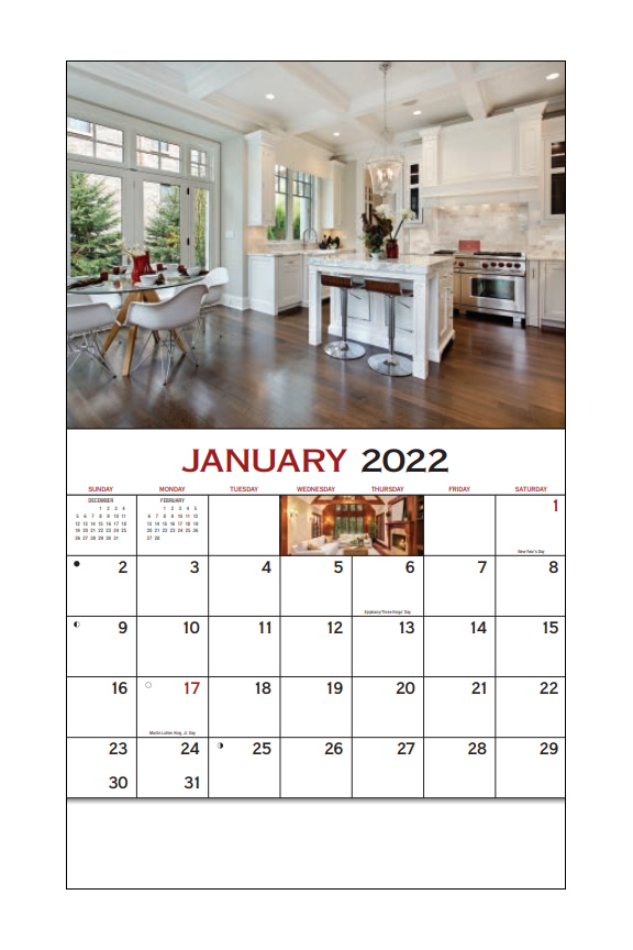 2022 Homes Promotional Wall Calendar | 10-7/8" x 18" Staple Bound; Drop ...