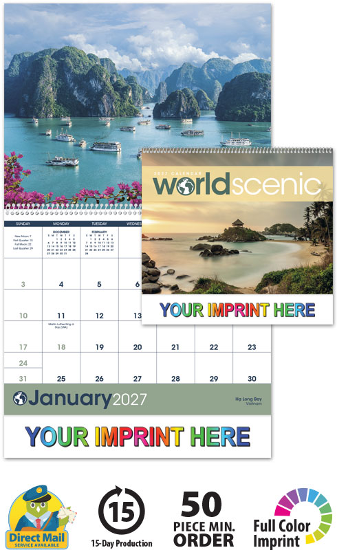 2027 World Scenic Calendar (1712) | 11" X 19" Imprinted Spiral Bound ...