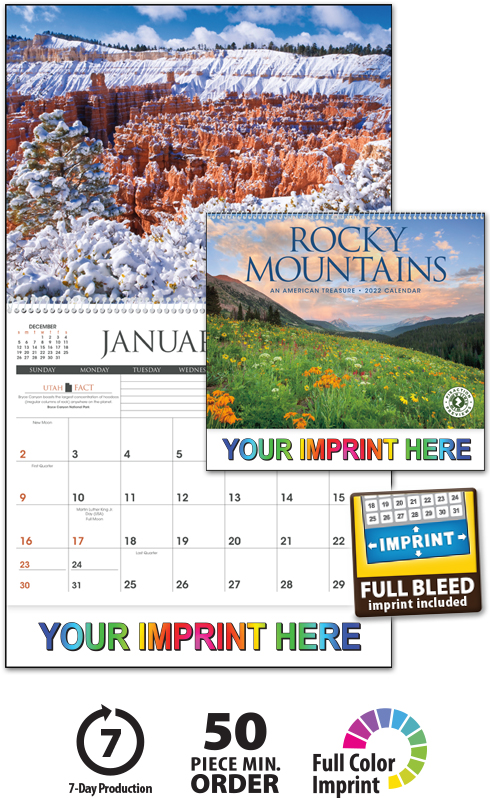 2022 Rocky Mountains Calendar | 11" X 19" Imprinted Spiral Bound; Drop ...