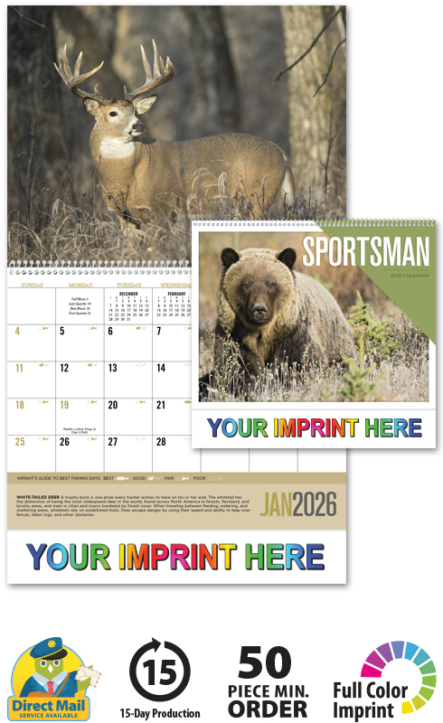 2026 Sportsman Calendar | 11" X 19" Imprinted Spiral Bound; Drop Ad ...