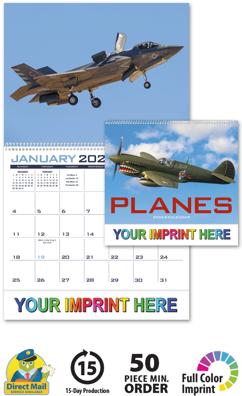 2026 Planes Calendar | 11" X 19" Imprinted Spiral Bound; Drop Ad ...