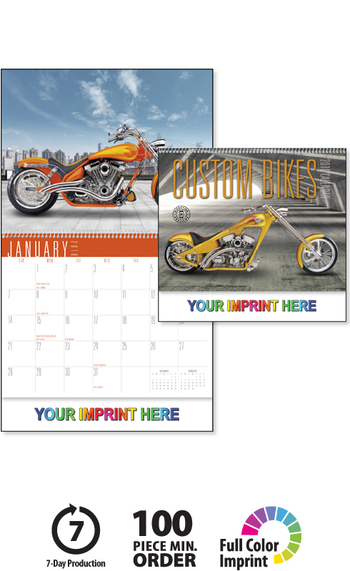 2018 Imprinted Bikes Calendar | 11" X 19" Imprinted Spiral Bound; Drop ...