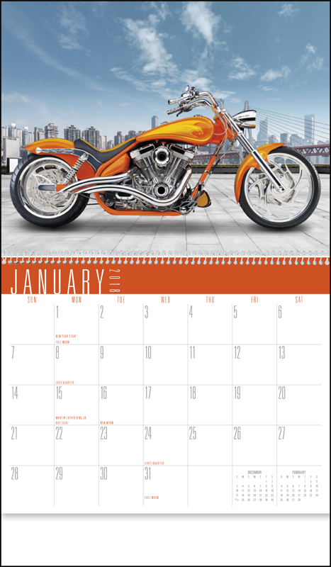 2018 Imprinted Bikes Calendar | 11" X 19" Imprinted Spiral Bound; Drop ...