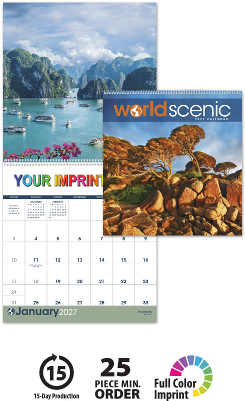 2027 World Scenic I Calendar | 12" x 25" Imprinted Spiral Bound; Every ...