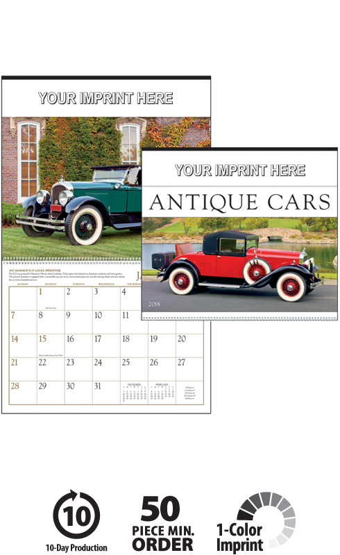 2018 Antique Cars Calendar | 14" x 23" ; 14" x 12" (Closed) Imprinted ...