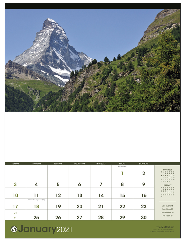 World Scenic II Calendar | ValueCalendars.com