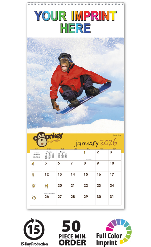 2026 Monkey Business Calendar | 9" x 19" Imprinted Spiral Bound; Non ...