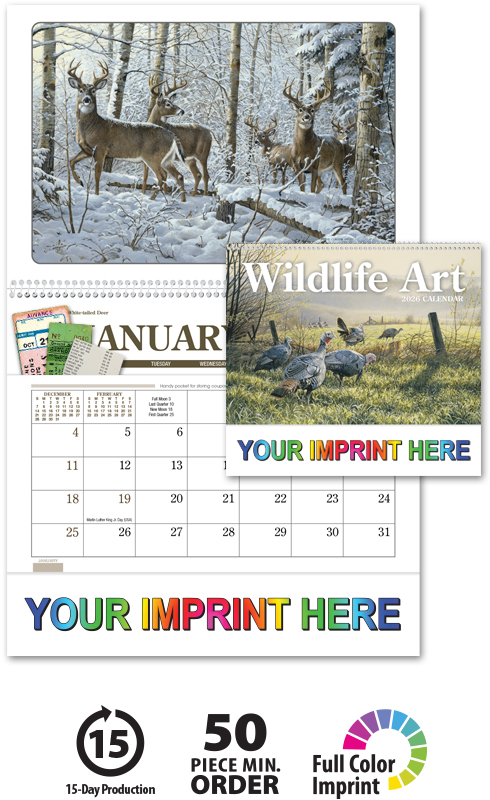 2026 Wildlife Art Pocket Calendar | 8" x 13" Imprinted Spiral Bound ...