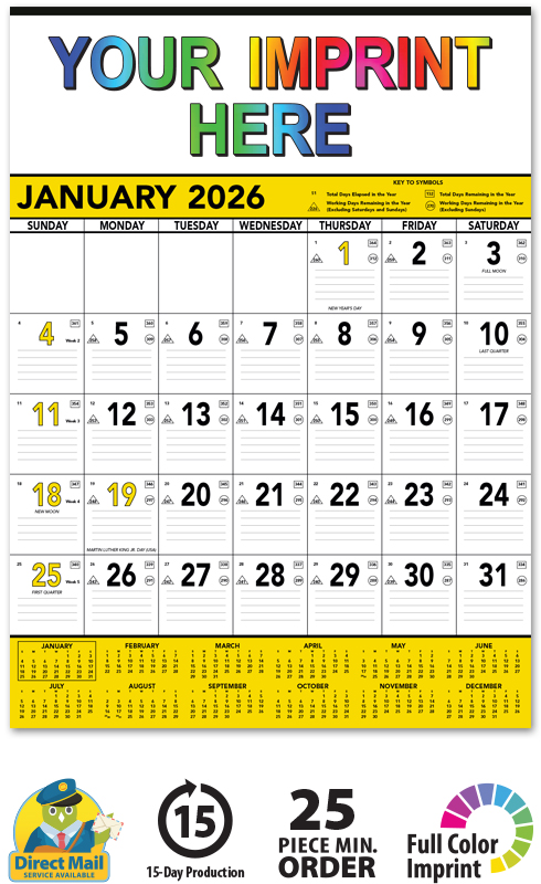 2026 Yellow & Black Contractor Memo Planner Calendar | 18" x 25 ...