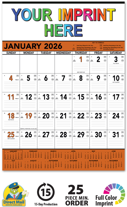2026 Orange & Black Contractor Memo Calendar | 18" x 25" Imprinted ...