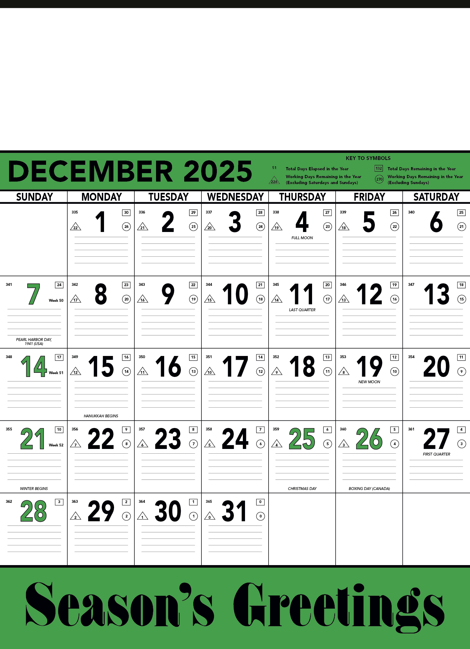2026 Green & Black Contractor Memo Calendar | 18" x 25" Imprinted ...