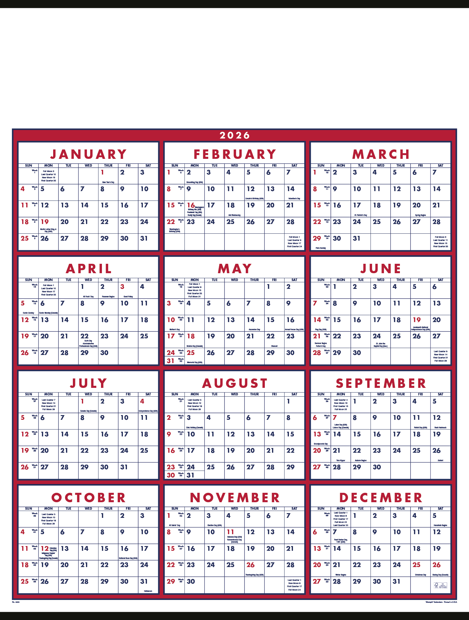 2026 Span-A-Year - Blue & Red Calendar | 22" x 29" Imprinted Full Year ...