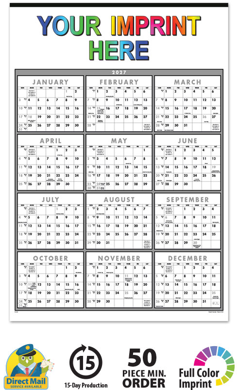 Span-A-Year (Non-Laminated) Calendar, Black & White | ValueCalendars.com