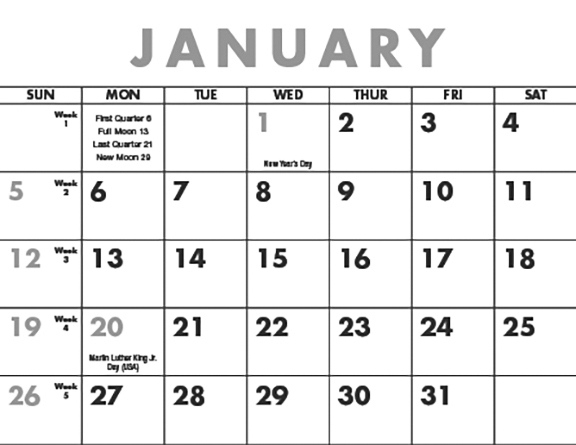 Span-A-Year (Non-Laminated) Calendar, Black & White | ValueCalendars.com