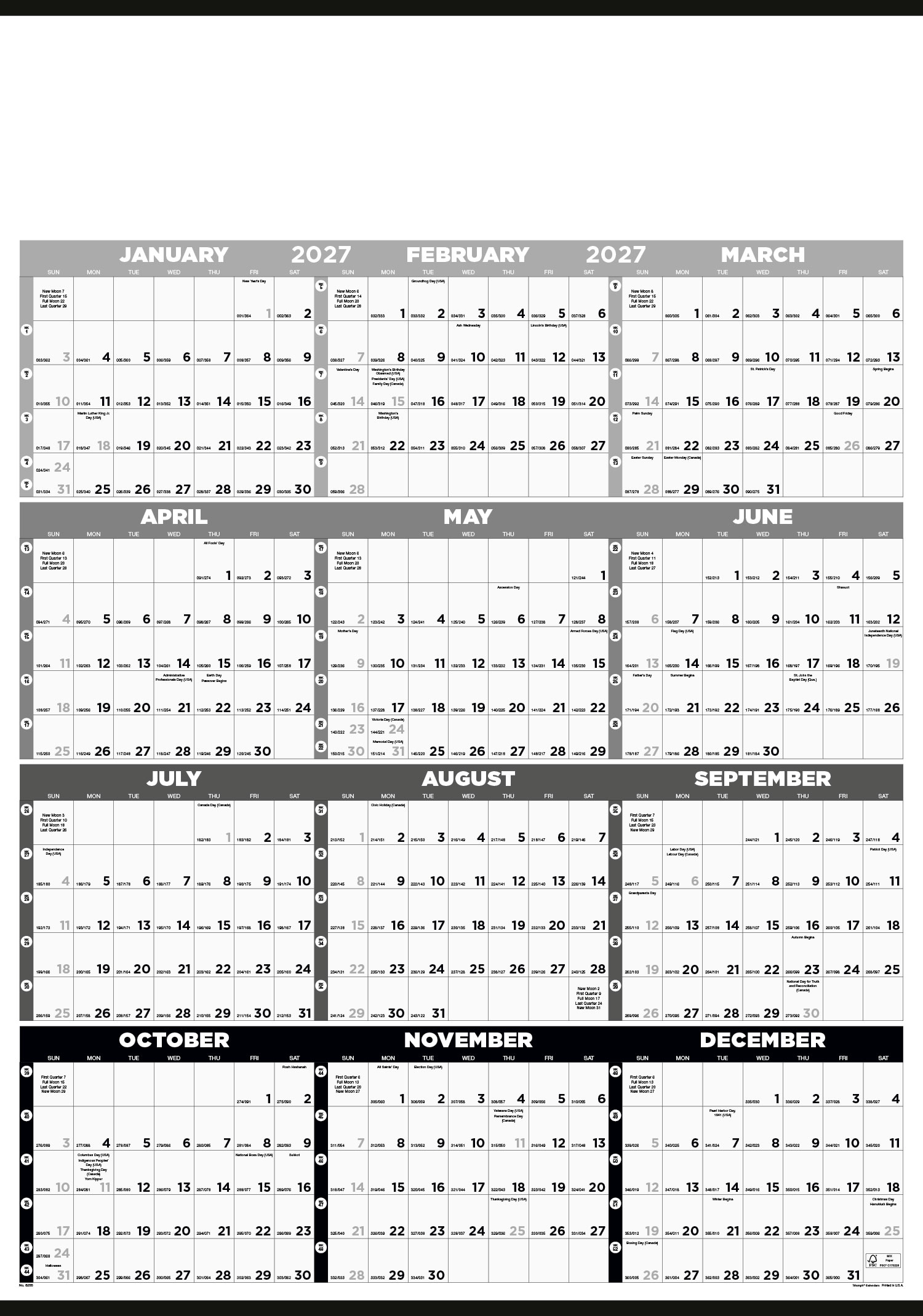 Time Management Span-A-Year (Laminated) Calendar, Black & White ...