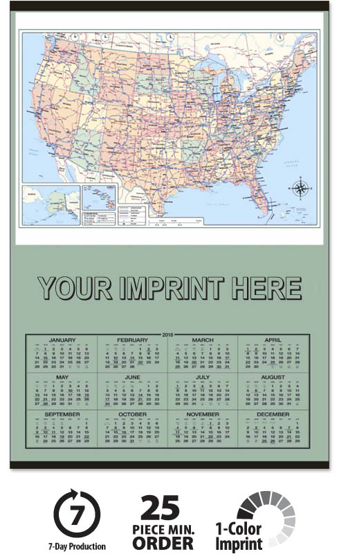 2018 Jumbo Span-a-Year, USA Map Calendar | 27" x 39" Imprinted Full ...