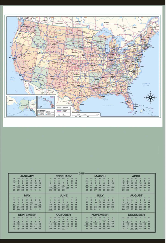 2018 Jumbo Span-a-Year, USA Map Calendar | 27" x 39" Imprinted Full ...