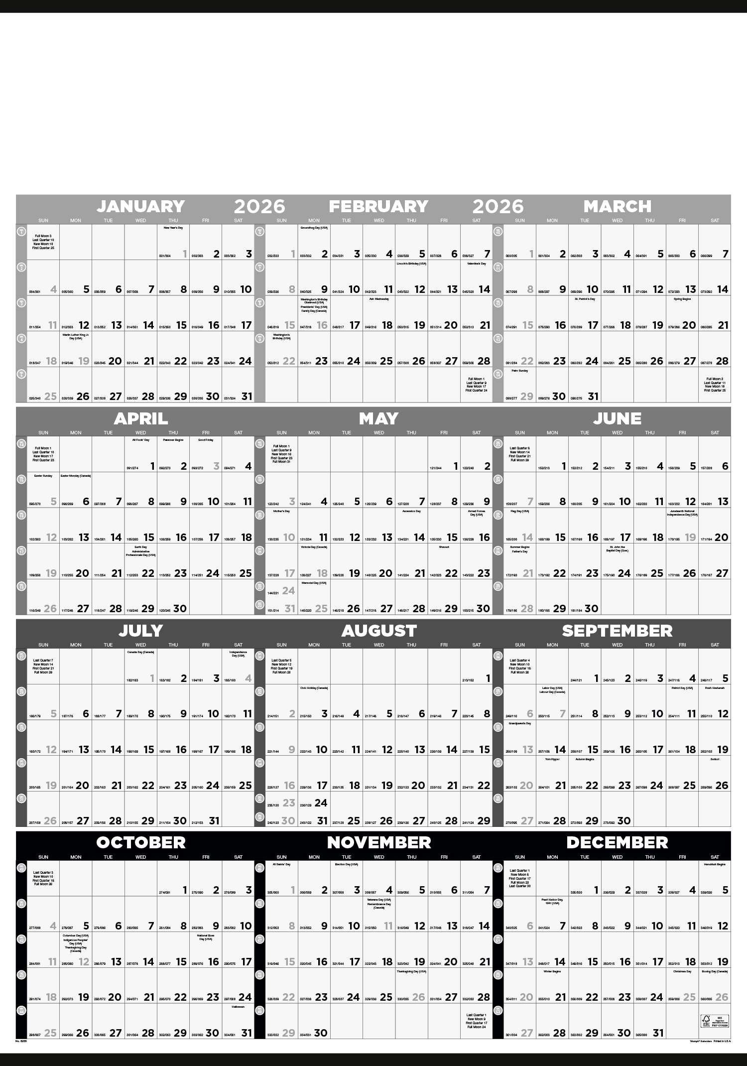 Time Management Span-A-Year (Non-Laminated) Calendar, Black & White ...