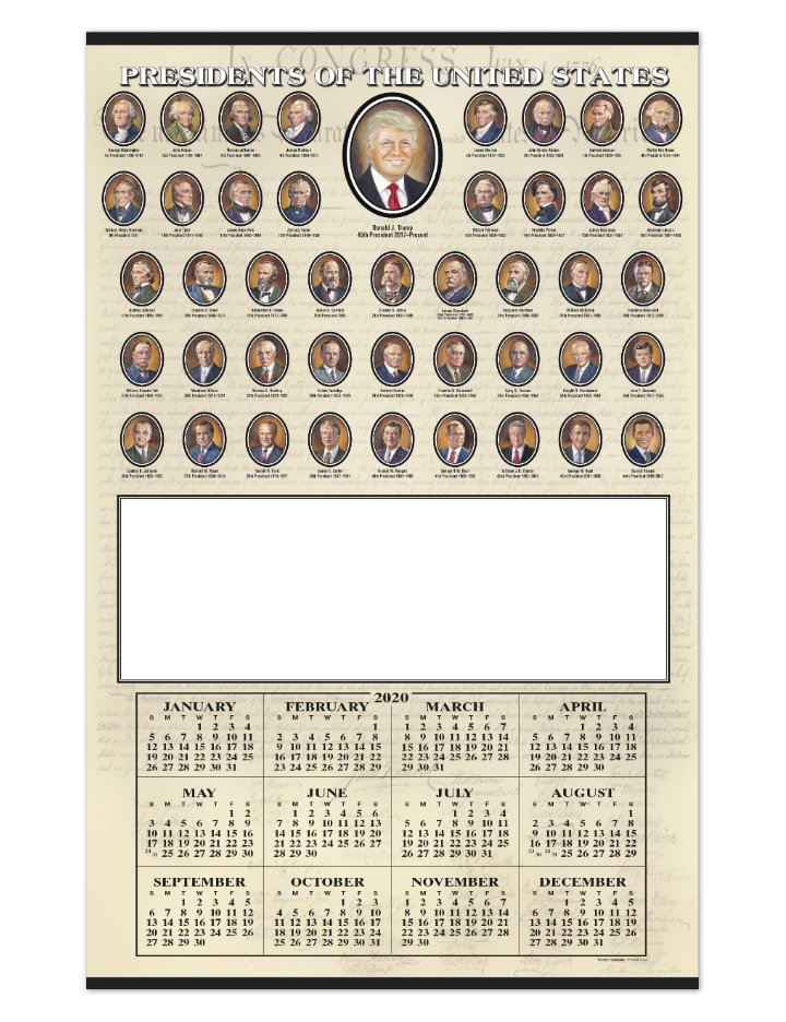 2020 Presidents Span-A-Year Calendar | 18" x 28" Imprinted Full Year ...